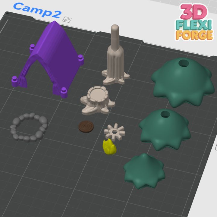 3D Printable 🦊Flexi Fox Family + Camping Diorama Set🌲 by 3D FLEXI FORGE